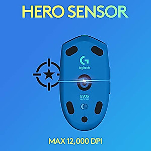 Logitech G305 LIGHTSPEED Wireless Gaming Mouse, Hero 12K Sensor, 12,000 DPI, Lightweight, 6 Programmable Buttons, 250h Battery Life, On-Board Memory, PC/Mac - Blue