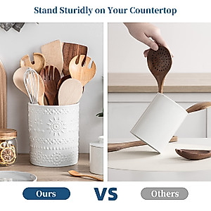 LOVECASA Extra Large Kitchen Utensil Holder, 7.4" Ceramic Utensil Holder For Kitchen Countertop With Heavy And Sturdy Base, Farmhouse Utensil Holder For Kitchen Décor, Utensil Crock Organizer, White