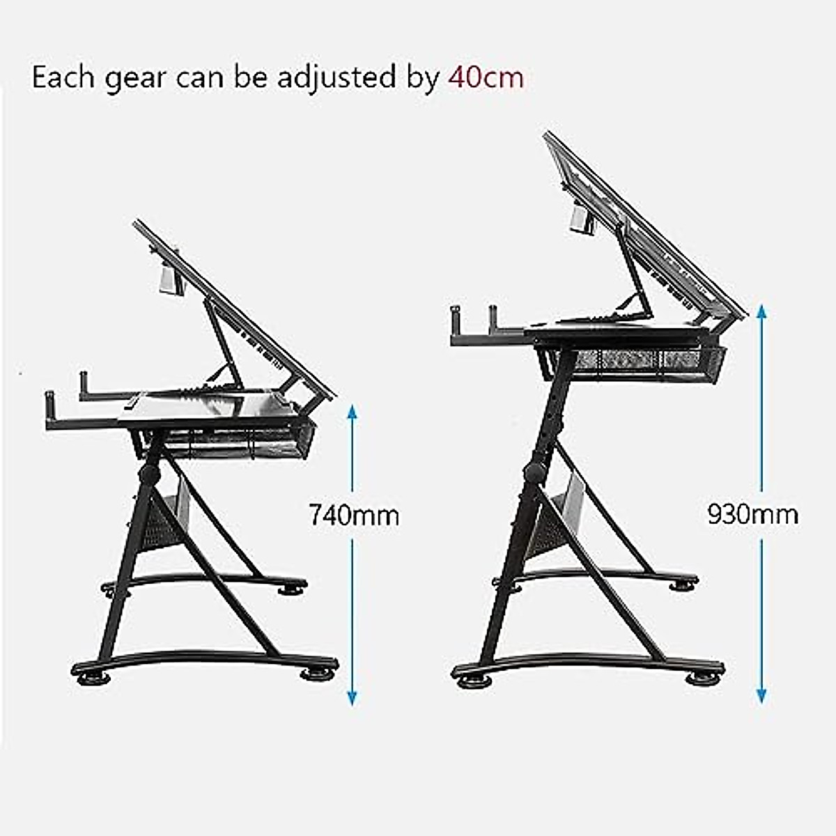 XiVue Drafting Table with Storage, Height Adjustable Tiltable Art Desk, Glass Panel Drawing Desk,for Work Study Painting Craft Table
