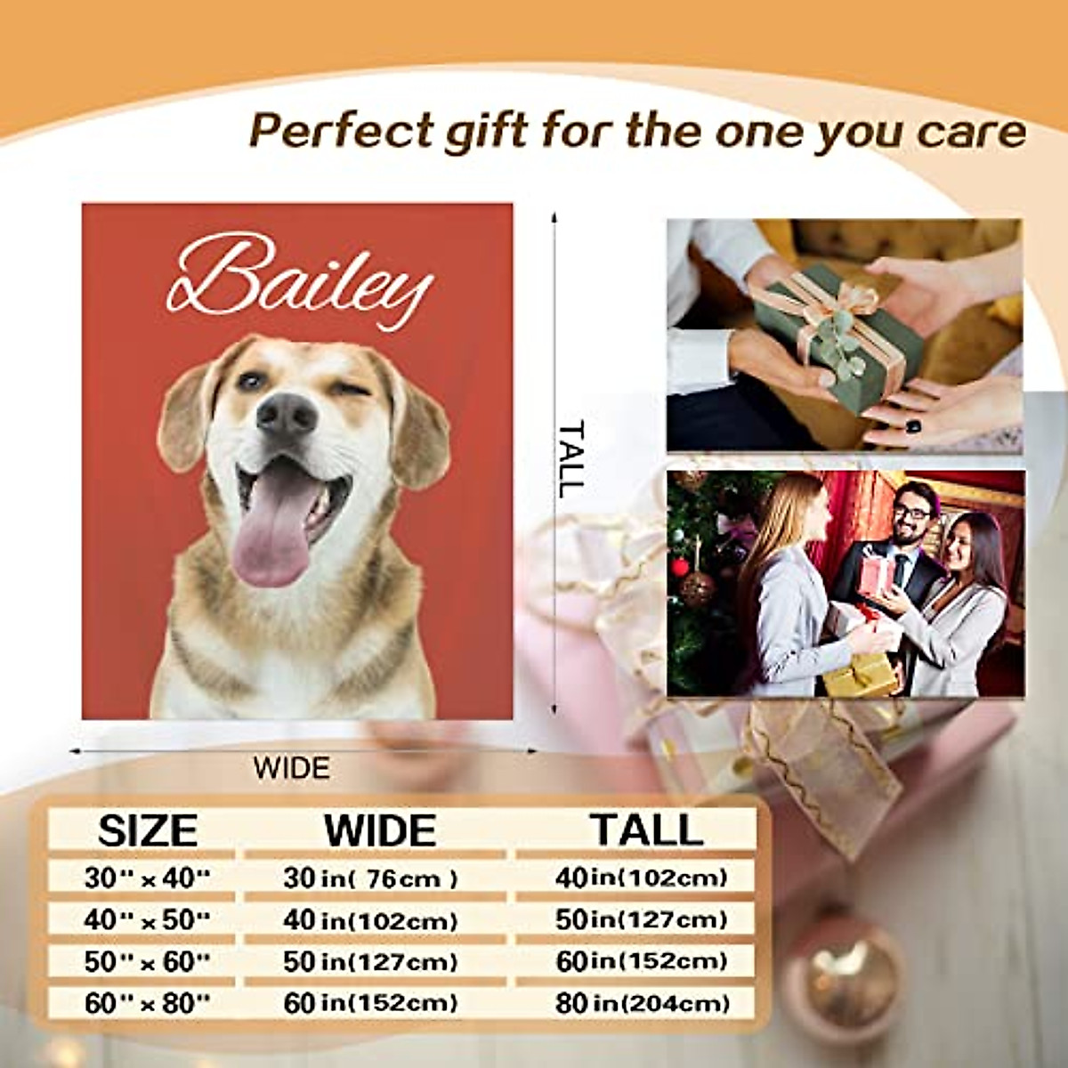 SIMIEEK Personalized Dog Photo Blanket with Name Custom Pet Picture Blankets Throws Customized Dog Portrait Blanket for Adults Kids, 30 to 80 Inches