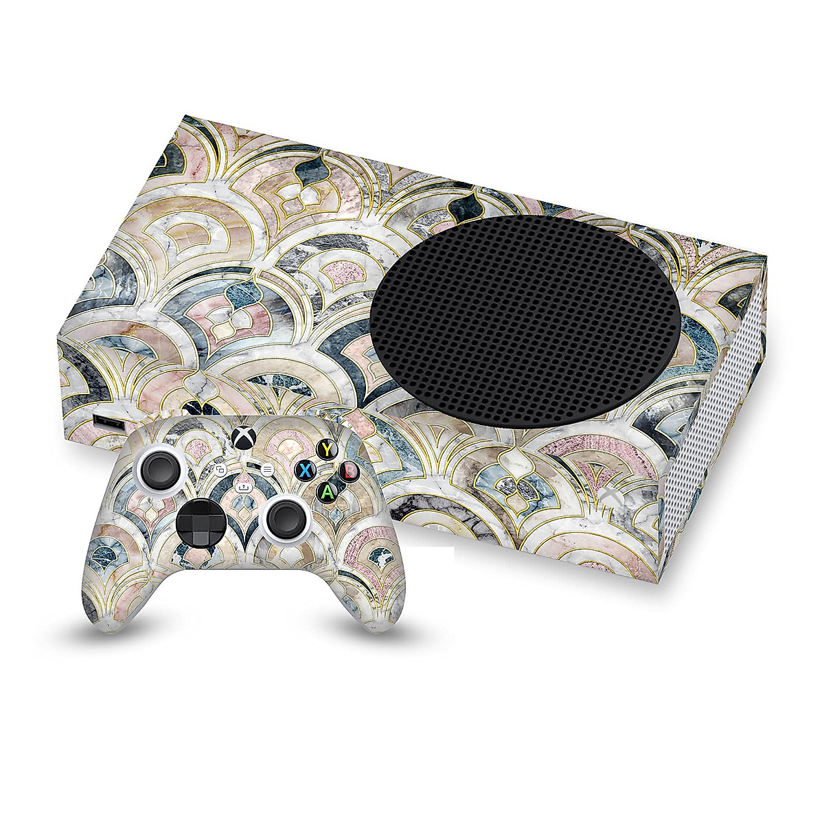 Head Case Designs Officially Licensed Micklyn Le Feuvre Art Deco Tiles In Soft Pastels Art Mix Vinyl Sticker Gaming Skin Decal Cover Compatible With Xbox Series S Console and Controller Bundle