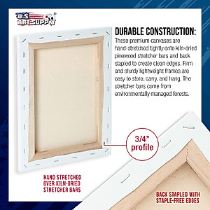 U.S. Art Supply 24 x 36 inch Stretched Canvas 12-Ounce Triple Primed, 3-Pack - Professional Artist Quality White Blank 3/4" Profile, 100% Cotton, Heavy-Weight Gesso - Acrylic Pouring, Oil Painting