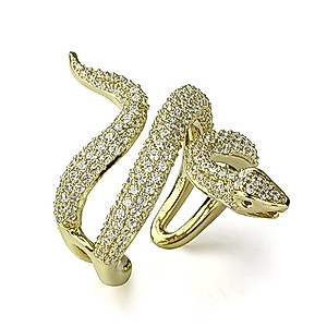 DoubleAccent 14K Yellow Gold Plated Sterling Silver Fashion Ring Snake Design, 34mm Height with CZ (Size 6 to 8)