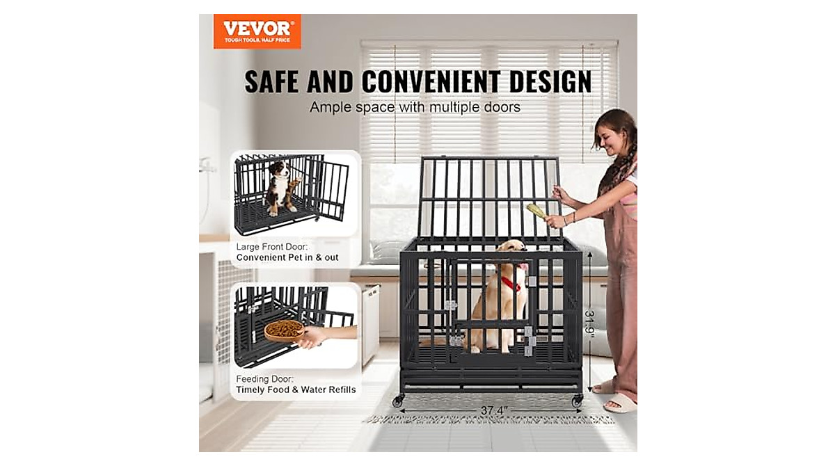 VEVOR 38" Heavy Duty Dog Crate - Secure & Spacious