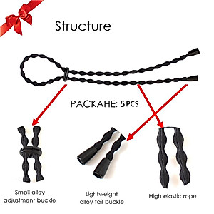 FEEZENT Afro Puff Drawstring Ponytail Ties Adjustable Length Hairband for Short Kinky Curly Hair Bun Hair Ties for Afro Long Cushioned Headband Ties for Women with Thick, No-Slip Design (A-Black-5PCS)