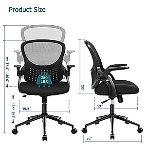 Home Office Desk Chair, Ergonomic Mesh Computer Chair, Task Swivel Rolling Chair with Lumbar Support and Flip-up Arms for Office, Study, Bedroom