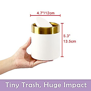 Mini Trash Can with Lid, Brushed Stainless Steel Small Tiny Mini Trash Bin Can, Mini Countertop Trash Cans for Desk Car Office Kitchen, Swing Top Trash Bin 1.5 L/0.40 Gal (White)