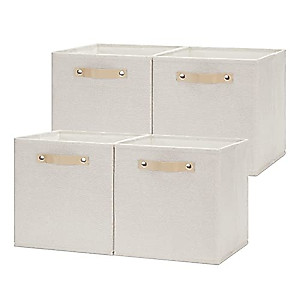 Bidtakay Cube Storage Bins 12x12x12 Foldable Fabric Cube Storage Basket for Organizing Set of 4 Toy Storage Decorative Closet Storage Bins Beige Cube Organizer Collapsible Bins for Shelves Bedroom