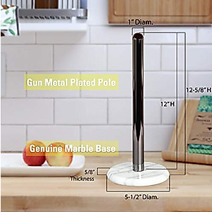 Creative Home Natural Marble Base Paper Holder Kitchen Towel Dispenser with Gunmetal Finish Metal Pole, 5-1/2" Diam. x 12-5/8" H, Off-White (patterns may very)