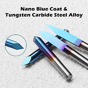 Genmitsu 10 Pcs 1/8'' Shank CNC Router Bits Set, Flat V-bit & Triangular V-bit, 20 /30 /45 /60 /90 Degree 0.1mm Tip, Nano Blue Coat, Engraving Tool for CNC Signmaking Carving Lettering 2D&3D Sculpture