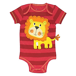 Funstuff Baby Boy Girl 5 Pack Animal Bodysuits Lion Panda Dinosaur Tiger Shark (0-3 Months)