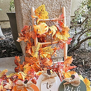 CQURE 2 Pack Fall Leaf Garland, Hanging Vines Garland Artificial Fall Maple Leaves Garland Thanksgiving Decor for Home Wedding Fireplace Party