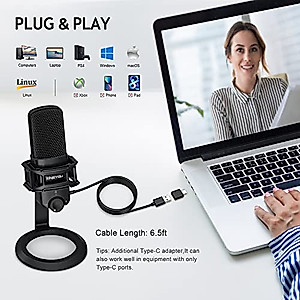 ZINGYOU USB Microphone for Computer, Condenser Desktop Mic Plug & Play with Mic Gain, Mute Button and Headphone Port for PC Recording, Gaming, Streaming, YouTube, Twitch, Voice Over, ZY-UD2 (Black)