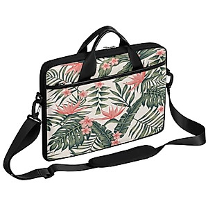 Palm Tree Flower Laptop Computer Bag Waterproof Shoulder Messenger Bag 13-15 inch Durable Laptop Tote Bag with Shoulder Strap Handle Lightweight Crossbody Briefcase