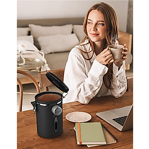 HAIOOU Airtight Coffee Canister, 22OZ Large Stainless Steel Coffee Bean Storage Container with Date Tracker, Measuring Scoop, 6Pcs CO2 Valves and Mini Tongs for Beans, Grounds, Sugar and more - Black