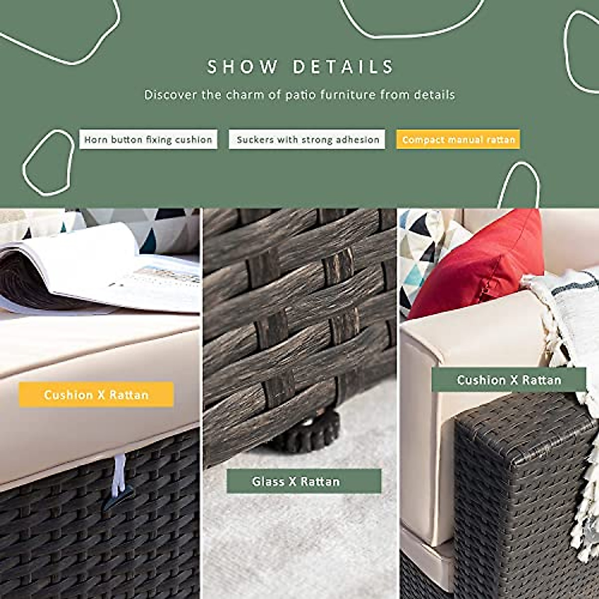 Devoko Patio Furniture Sofa Sets Outdoor All-Weather Sectional Corner Sofa and Armless Sofa (Beige, 2 PCS Patio Sofa Set)