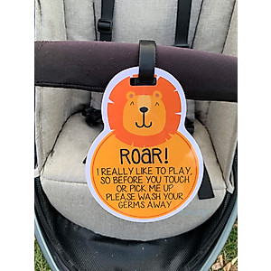 THREE LITTLE TOTS – Animal Theme No Touching Baby Car Seat Sign or Stroller Tag - CPSIA Safety Tested (Lion)