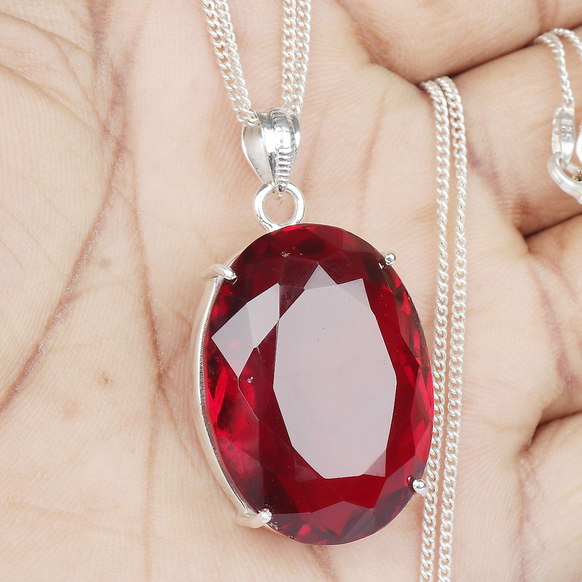 GEMHUB Red Topaz Gemstone 90.0 Ct Fine Oval Cut 925 Sterling Silver Pendant Without Chain for Women