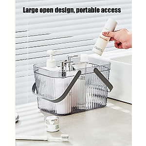 kamuavni Bath Toy Basket, Plastic Clean Caddy with Handle, Dorm Room Essentials Toiletry Caddy for Dorm College Bathroom Cleaning Camping 10.4×6.9×6.7inch,Transparent Grey
