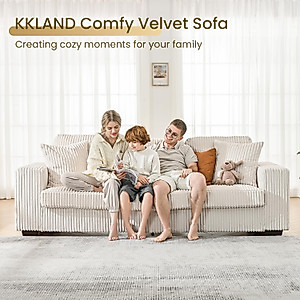 97 in Sofa Couch, Big Comfy Couch for Living Room, Cloud Couch with Oversized Armchair, Small Sofa with 24 in Deep Seat, Velvet Couch for Home and Apartment, Modern Couch, 3 Seater Couch, Beige