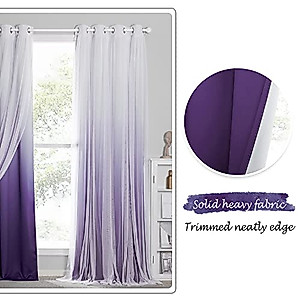 PONY DANCE Purple Curtains for Bedroom - Double-Layered White and Lilac Ombre Blackout for Living Room, Room Darking,52 x 84 Inch, 2 Pieces
