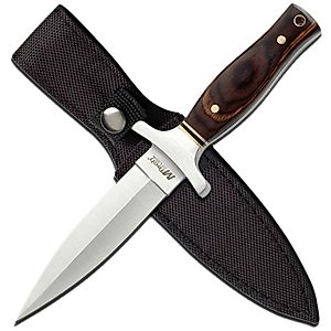 MTech USA – Fixed Blade Knife – Satin Finish Stainless Steel Blade, Brown Wood Handle with Stainless Steel Bolster, Includes Nylon Sheath - Hunting, Camping, Survival, Tactical – MT-20-03