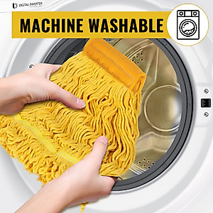 Almcmy Commercial Mop, Looped-End String Wet Mop with 2 Mop Head Replacement, Heavy Duty Mop Floor Mop with 55" Stainless Steel Handle & Jaw Clamp, Industrial Dust for Floor Cleaning