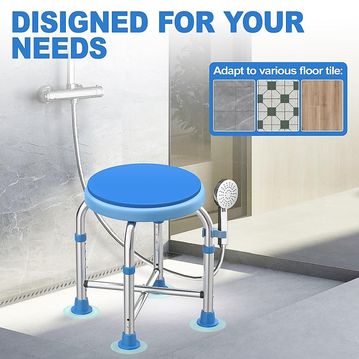 UGarden Upgraded Shower Chair with Reinforced Crossbar Supports, 400LB Stainless Steel Round Shower Seat for Inside Shower, Adjustable Small Shower Stool w/Padded, Non-Slip Bathroom Chair for Elderly