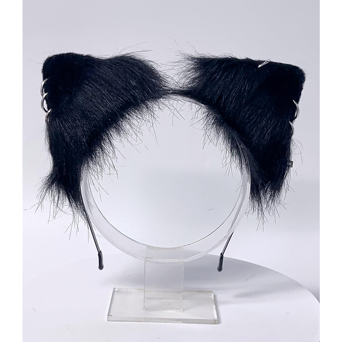 VIGVAN Cat Cosplay Ears Accessories Punk Gothic Cross Cat Ears Headbands clips (Black)