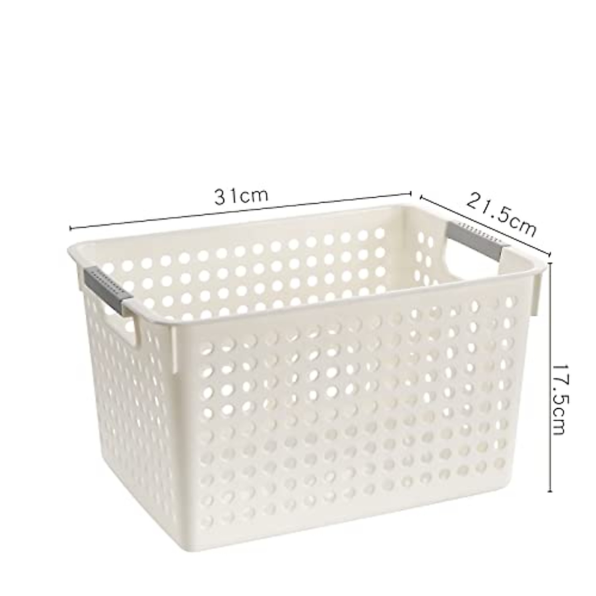 Whale Pocket 6 PCS Plastic Storage Basket, Slim White Organizer Tote Bin Shelf Baskets for Closet Organization, De-Clutter, Toys, Cleaning Products, Accessories 12.2x 8.6x 7in