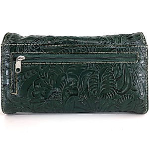 Zelris Sugar Skull Roses Angel Wing Women Crossbody Wrist Handle Trifold Wallet (Olive)