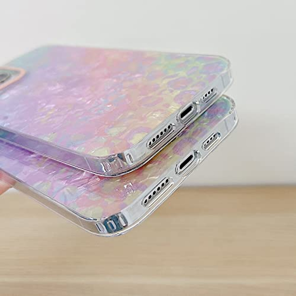 YeLoveHaw Designed for iPhone 14 Pro Case for Women Girls, Pink Purple Pearly-Lustre Shell, Colorful Glitter Powder Leopard Print, Slim Hard Protective Cover for iPhone 14Pro (Shiny Leopard)