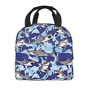 Majoug Funny Shark Lunch Bags Cooler Tote Organizer Bags Reusable Lunch Box