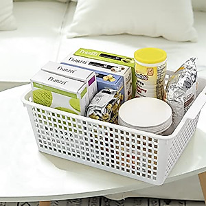 Fiazony 3-Pack Large Plastic Storage Basket, Plastic Storage Bin, White