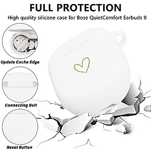 AIIEKZ Compatible with Bose QuietComfort Earbuds II 2022, Soft Silicone Case with Gold Heart Pattern for Bose QC II Case with Cute Butterfly Keychain for Girls Women (White)