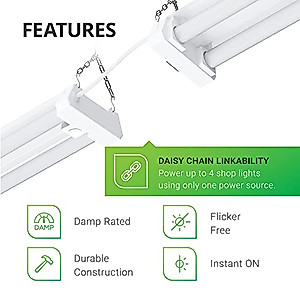 Sunco Motion Sensor 4ft LED Shop Light, Garage Lights Ceiling LED Plug in Fixtures, 40W, 5000K Daylight, Frosted, Motion Activated, Linkable Suspension Mount, ETL, Energy Star 4 Pack