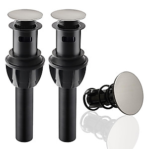 Hibbent 2 Pack Push and Seal Pop Up Drain Stopper with Overflow for Bathroom Sink Faucet Vessel Vanity, Brushed Nickel