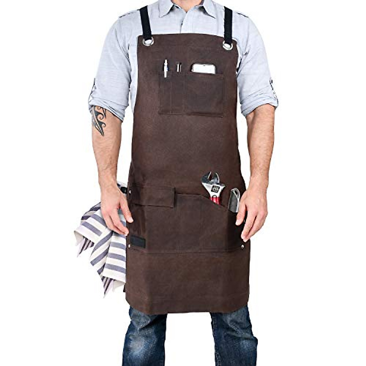 ARMOR GEAR Heavy Duty 16oz Waxed Canvas Work Apron | 7 Pockets + Each Hip Side Tool Loops | Durable yet Comfortable | Quick Release Cross-Back Straps for Adjustable Sizes from S to XXL Style brand