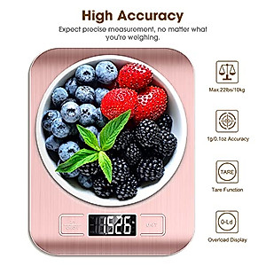 Mik-Nana Food Scale Pink, 10kg/22lb Digital Kitchen Scale Weight Grams and Oz for Baking and Cooking, 1g/0.1oz Precise Graduation, Easy Clean Stainless Steel