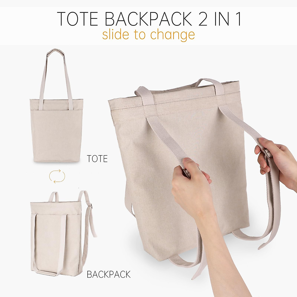 FNOLIA Laptop Tote, 2-in-1 Tote Backpack, Convertible Water-resistant Bag for Office, College, Travel, fit for 14 inches laptop, Gift for co-workers, teachers Beige