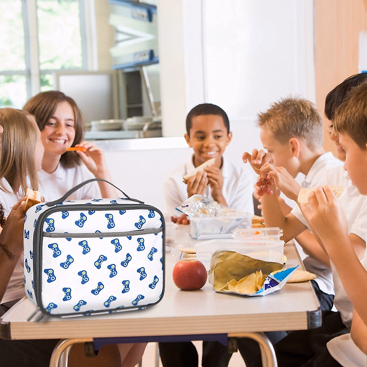 Insulated Lunch Bag - Freezable Case Meal Tote Cooler with Pockets for Kids Girls Boys Teens Water Resistant Reusable Hot Cold School Work Padded with Handle - Lunch Containers (Video Game)