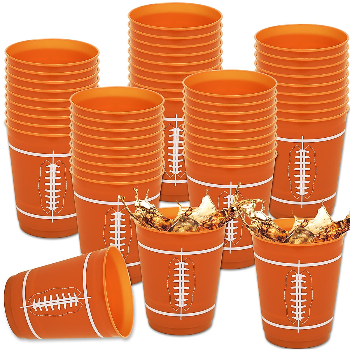 24 Pcs Football Plastic Cups Reusable Football Plastic Tumblers Party Supplies Sports Game Day Reusable Plastic Drinking Cups 12oz Party Decorations for Kids Football Birthday Baby Shower Party Favors