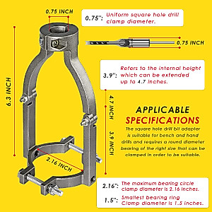 Square Hole Drill Bit Adapter for Drill Machine Accessory, Easy Installation and Disassembly, Mortising Attachment for Drill Press, Woodworking Mortise Machine, Tenon Drill Bits Fixing Bracket