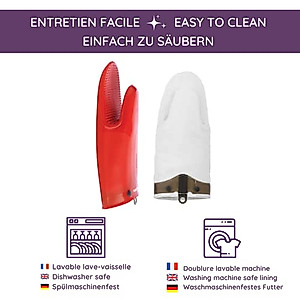 Mastrad Red Oven Mitt Gloves, Heat Resistant, Dishwasher Safe, Waterproof, Non-Slip with Cotton Linings, Baking - F82315