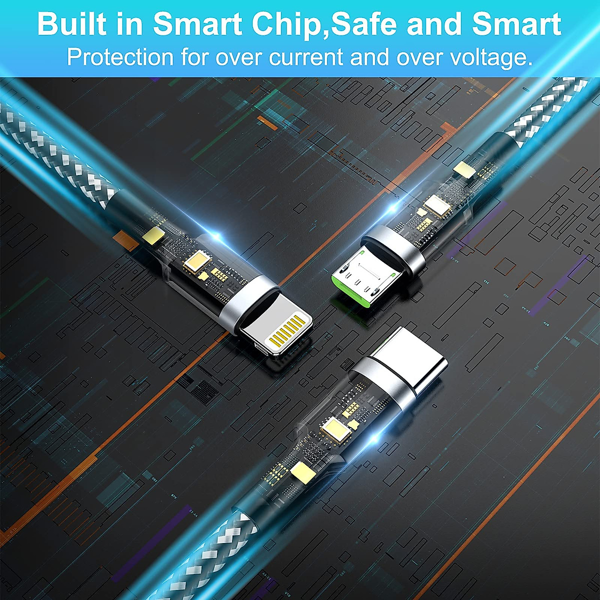 100W USB C Multi Fast Charging Cable, 6FT 6A USB C/A to Multi Charging Cable, 5 in 1 Braided Multi Charging Cable with Lightning/Type C/Micro USB Universal Sync Charger Adapter forPhone