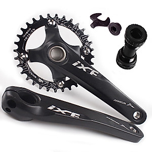 BUCKLOS IXF 104 BCD 30-52T Mountain Bike Crankset -Hollow Integrated MTB 170mm Crank Set- Aluminum Alloy Bike Crankset with Narrow Wide Tooth Chainring Bottom Bracket Bolts (Black/Red).