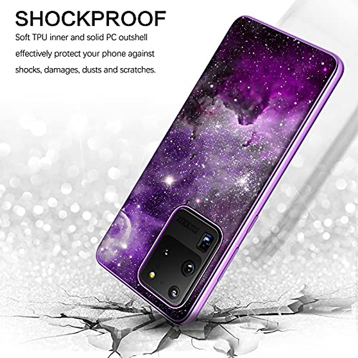 BENTOBEN Samsung Galaxy S20 Ultra Case, Slim Fit Glow in The Dark Shockproof Drop Protective Hybrid Hard PC Soft TPU Bumper Cover for 2020 Samsung Galaxy S20 Ultra 5G 6.9 Inch, Purple Nebula