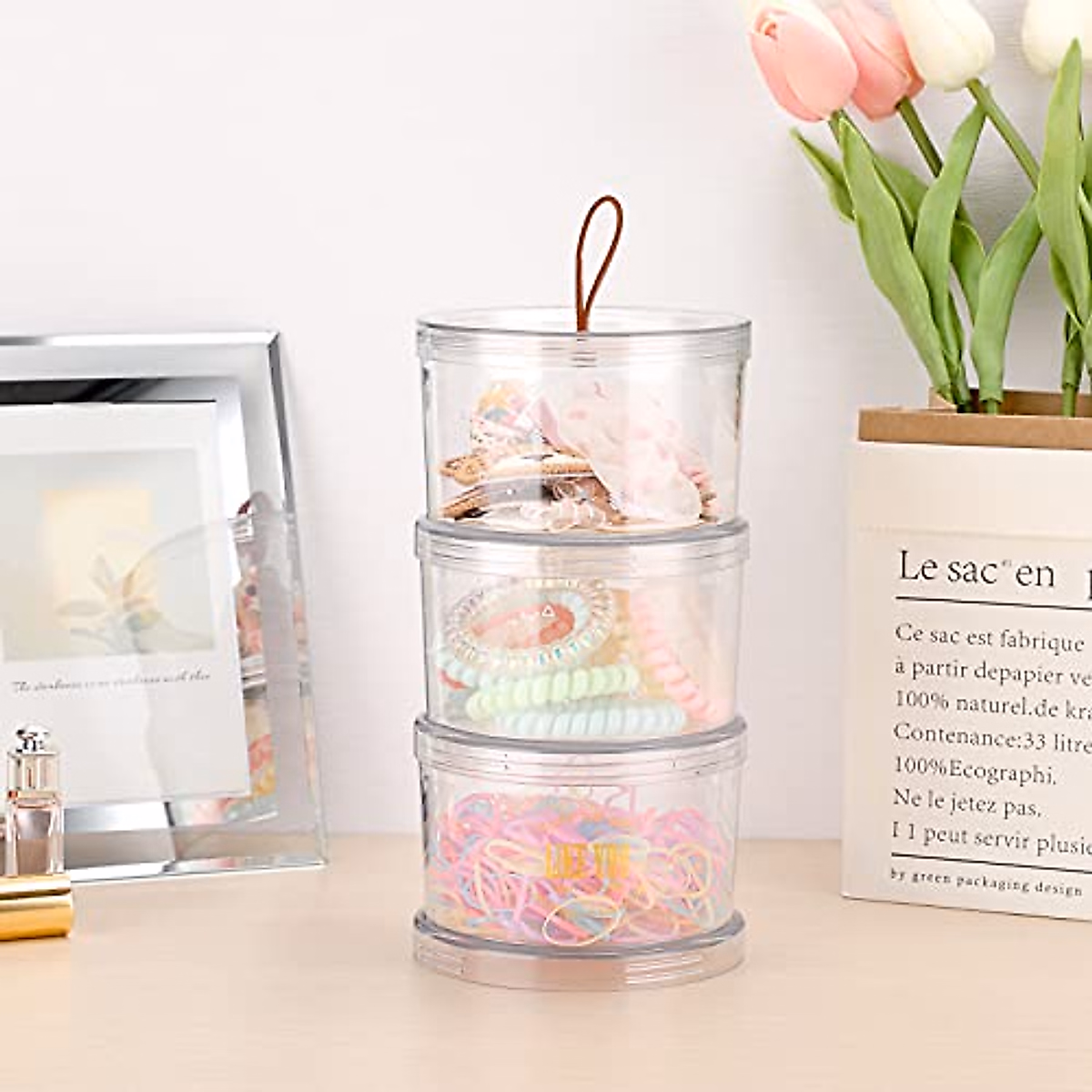 BSTKEY 3 Tier Decorative Round Storage Jars with Lids, Clear Stackable Snack Containers Candy Jar Bathroom Canister, Kitchen Storage Organization for Cookie, Dry Foods, Nuts, Coffee Bean