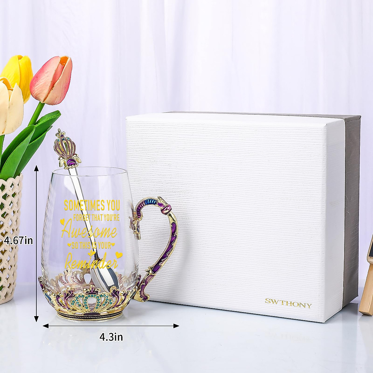 SWTHONY Fancy Tea Cup with Spoon Set Birthday Gifts for Women, Her, Sometimes You Forget You’re Awesome, Inspirational Gifts, Encouragement Gifts for women, Teacher, Coworker, Mom, Friends Christmas