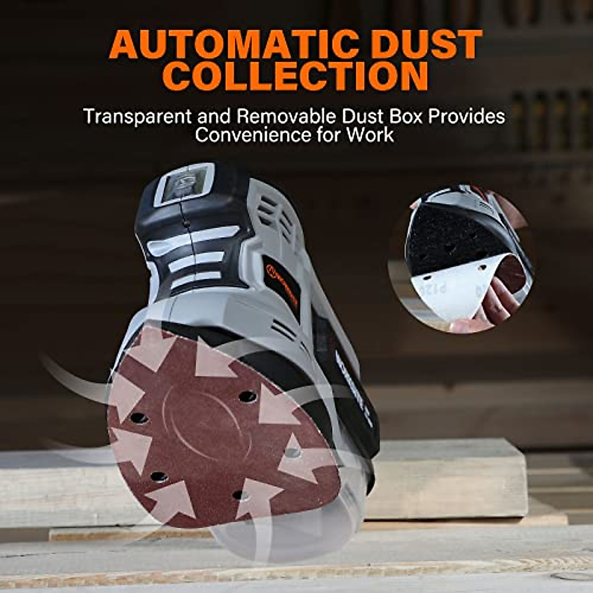 WORKSITE 20V MAX Cordless Random Orbital Sander & Detail Sander, Multi-Purpose Hand Sander w/2.0A Battery & Charger, 20pcs Sanding Discs, Dust Collector and Mouse Pad